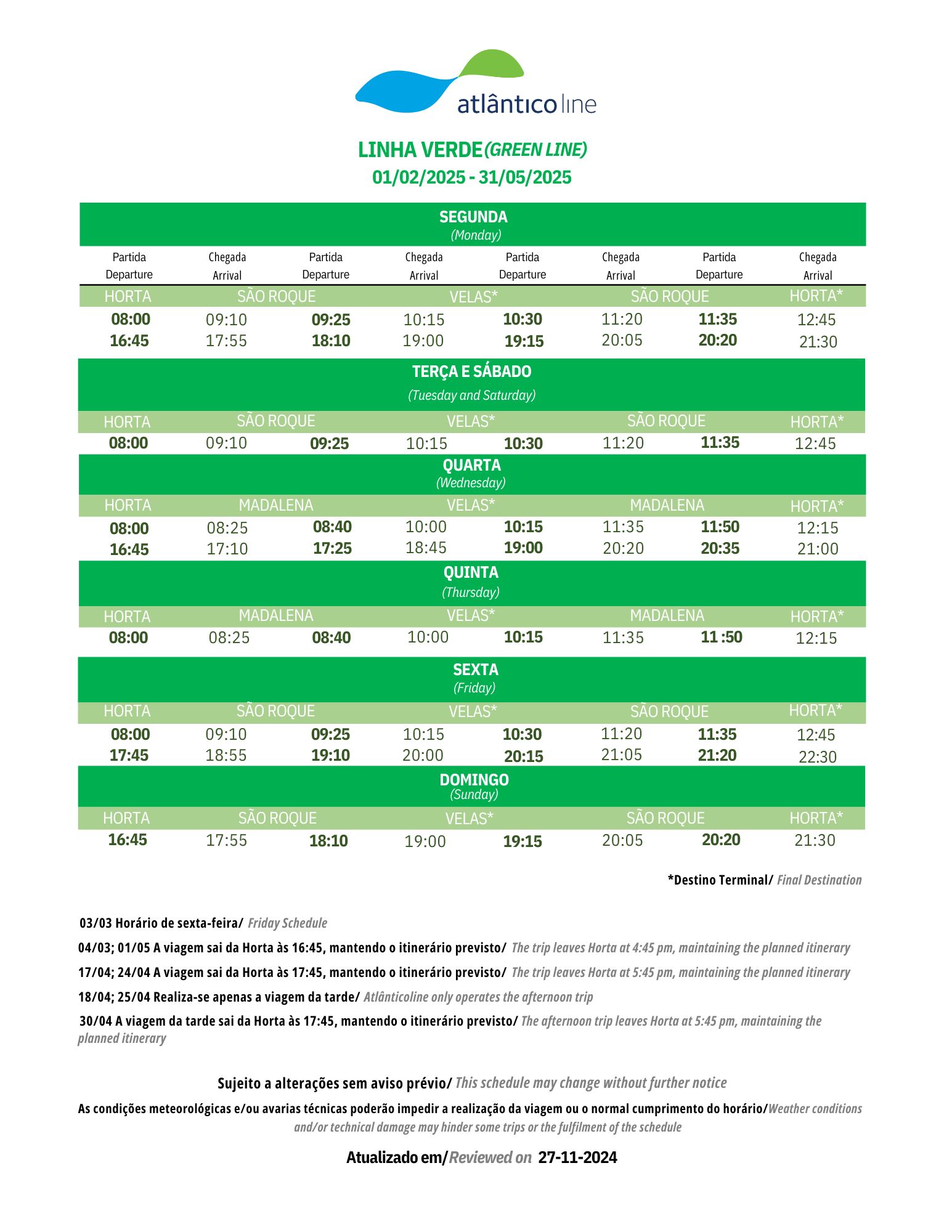 Atlanticoline Schedules 2025 | Inter-island Boat Prices in the Azores ...