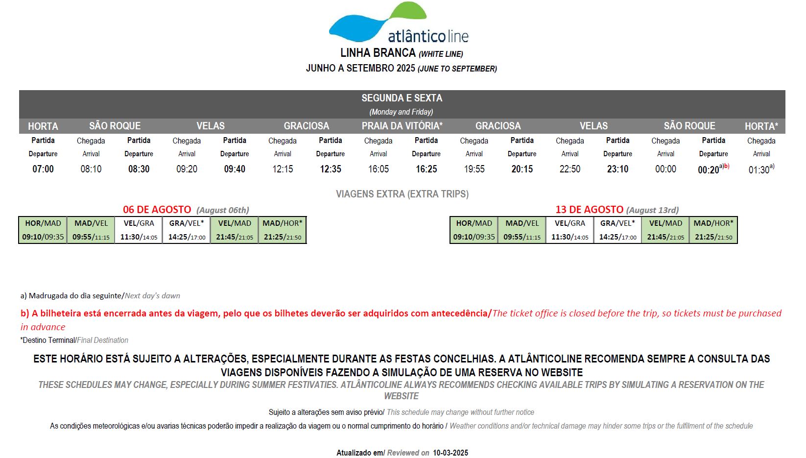 Atlanticoline Schedules 2025 | Inter-island Boat Prices in the Azores ...
