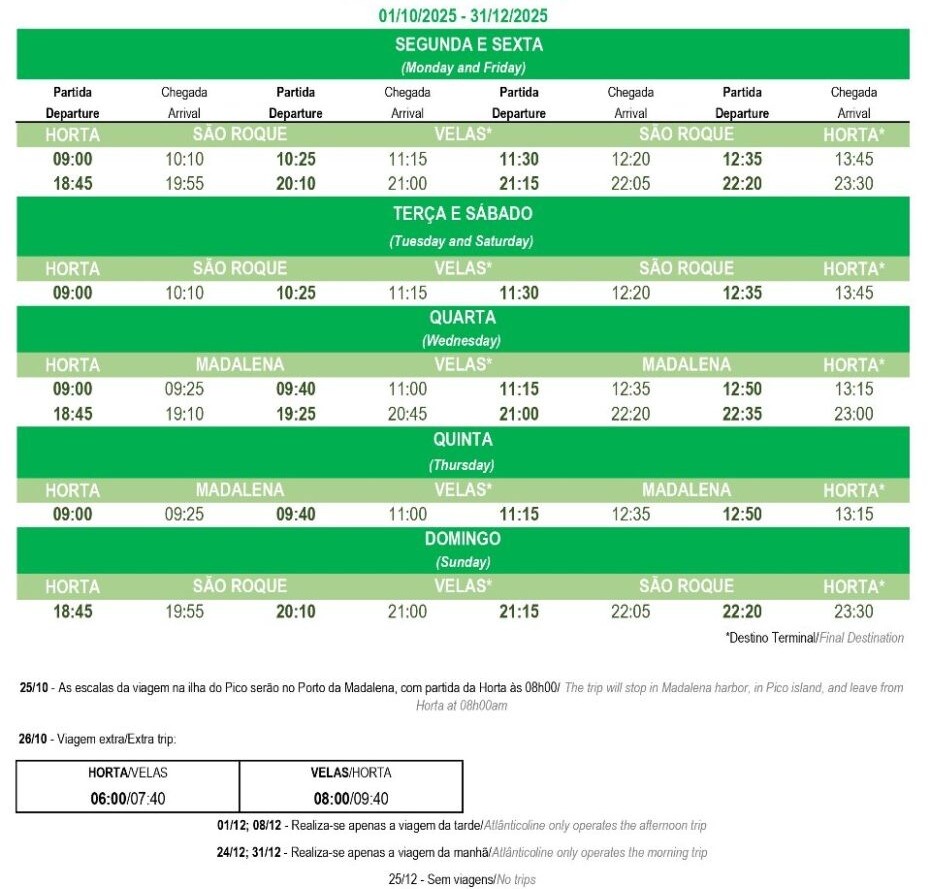 Atlanticoline Schedules 2025 | Inter-island Boat Prices in the Azores ...